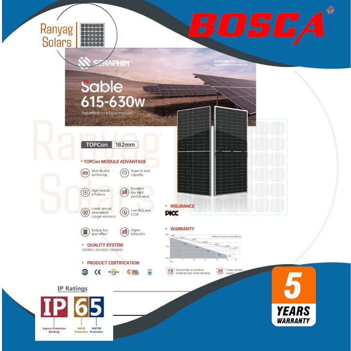 Seraphim 630W Solar Panel Bifacial Monocrystalline Sable Series SRP-630 ...