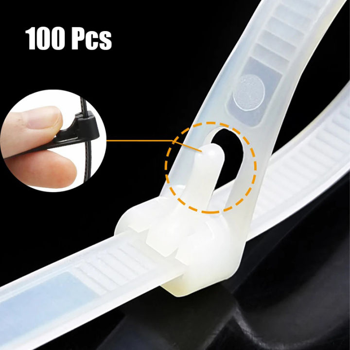 100 pieces of self-locking plastic nylon cable ties, white/black ...