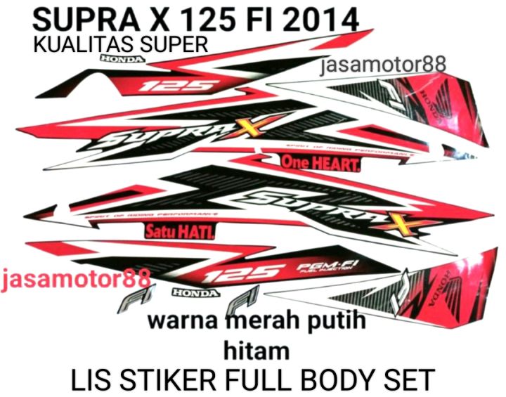LIS STRIPING STIKER BODY SUPRA X 125 F1 2014 WARNA MERAH PUTIH HITAM ...