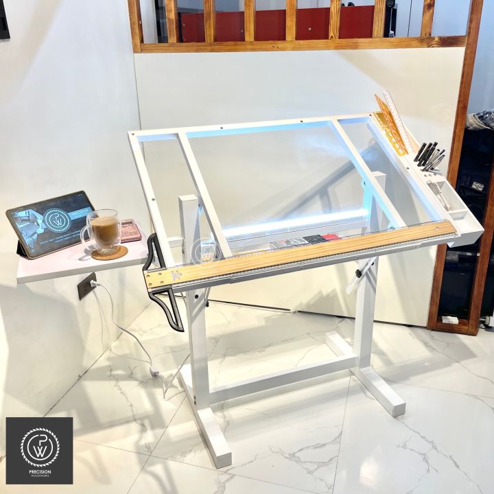 COD | SPACE-SAVING WHITE ACRYLIC DRAFTING TABLE | METAL | FREE LED ...