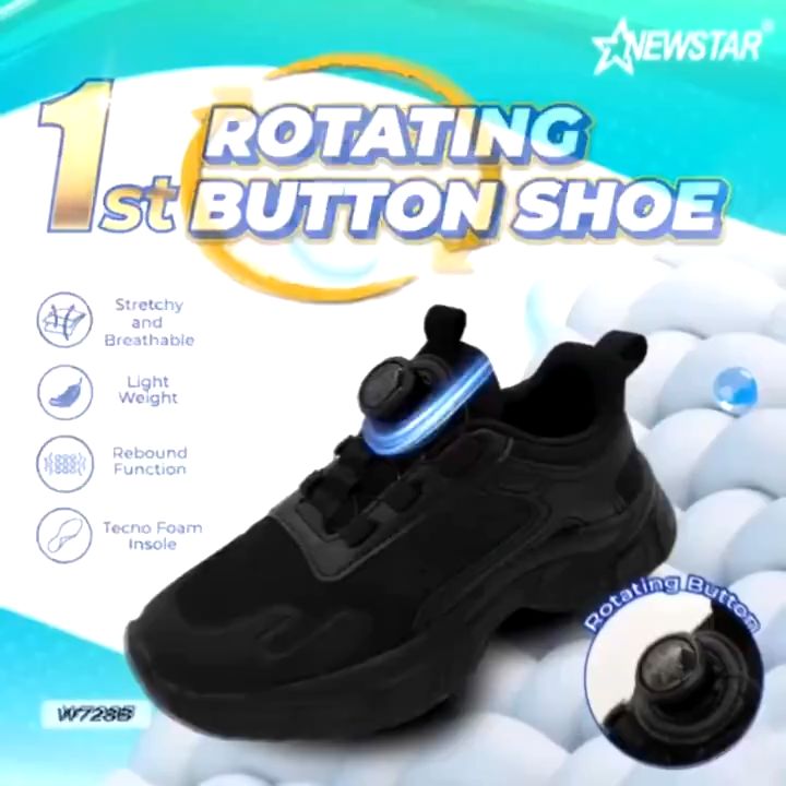 NewStar W727B Primary Black School Shoes Waterproof Rotating Button ...