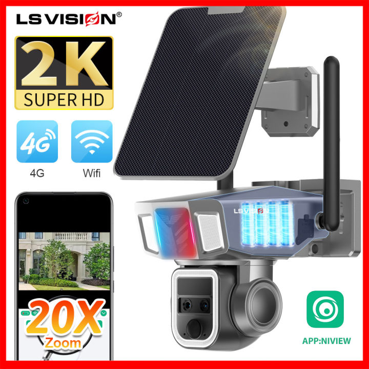 LS VISION 2K Dual Lens 4G/Wifi Solar CCTV Camera 20X Optical Hybrid ...