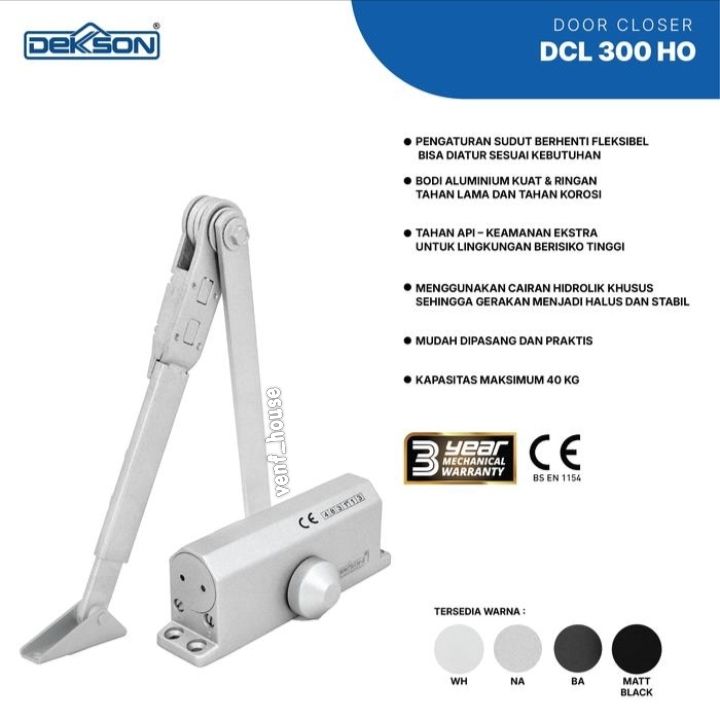 Door Closer Dekkson DCL 300 HO (Hold Open) WH, NA, BA, MATT BLACK ...