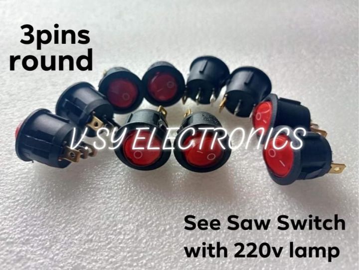 RED 3 pins round see saw ac/dc power switch with 220v lamp | Lazada PH