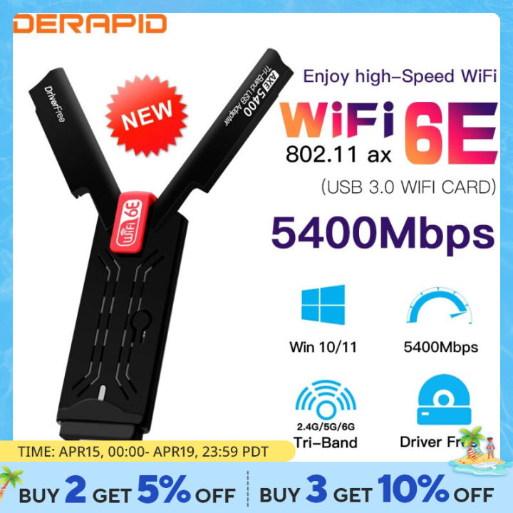 WiFi6E AX5400 USB 3.0 Adapter Triple Band Wireless Card 802.11AX 6GHz ...