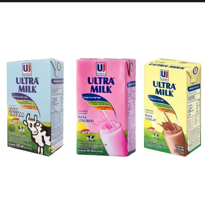 Ultra Milk MINI Susu UHT Cokelat / Strawberry / Full Cream 125 ML | Lazada Indonesia