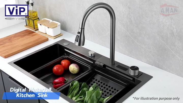 ViP Waterfall Kitchen Sink SUS 304 Stainless Steel Single Bowl Digital ...
