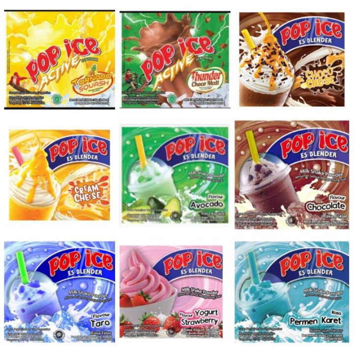 POP ICE VARIAN RASA. 25 GRAM, 1 RENTENG ISI 10 sachet. MINUMAN SEGAR ...