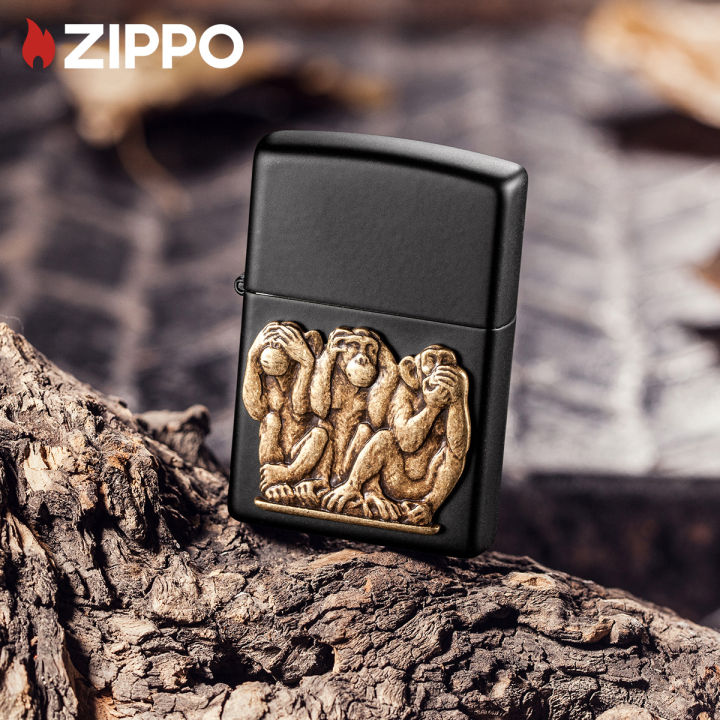 Zippo 3 Monkeys Emblem Design Black Matte Pocket Lighter ,29409 ...
