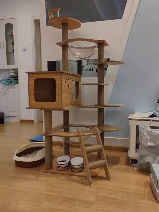 Premium Large Cat Tree House Wood Cat Condo Bed Scratcher House Cat
