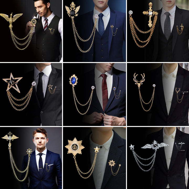 Versatile Men's Lapel Pin Trendy Tassel Chain Star Crossbody Coat Pins ...