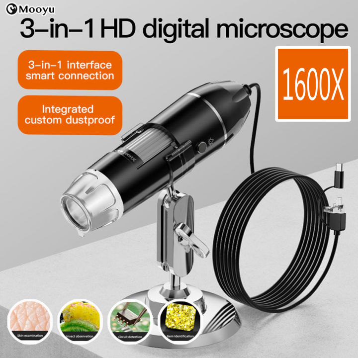 MOYUWIT Digital Zoom Microscope USB Handheld & Desktop Magnifier 0.3MP Camera 8-LED Light ...