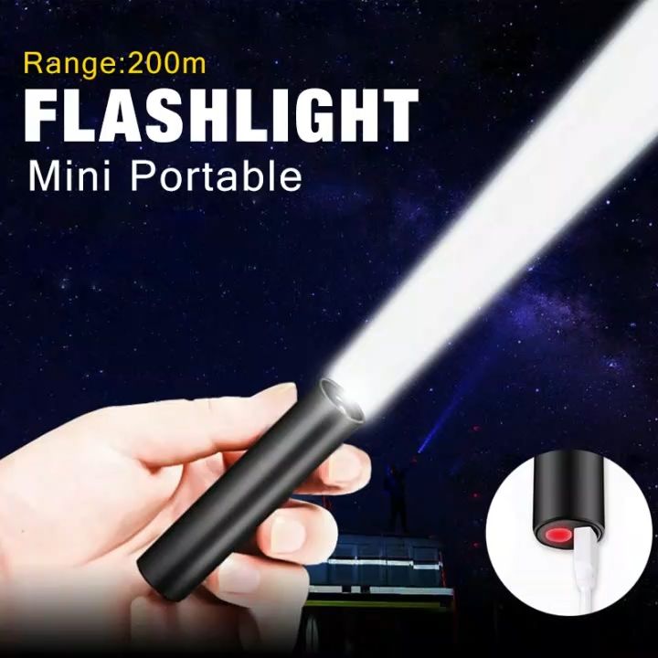 Mini Zoom Flashlight LED Portable USB Rechargeable Flashlight Super ...