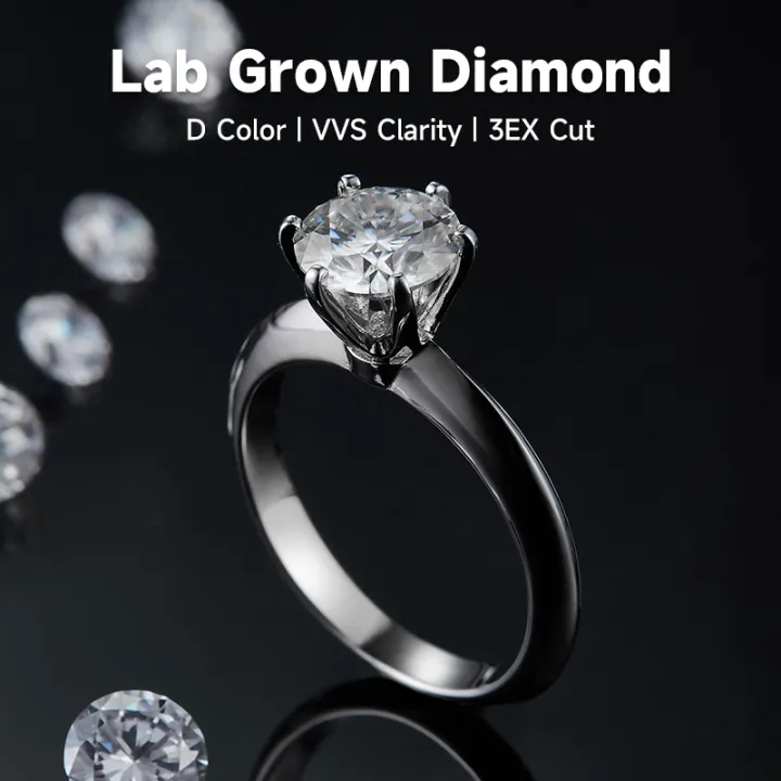 The classic six-prong set 1.5 carat lab-grown diamond ring for women, with certificate, support ...