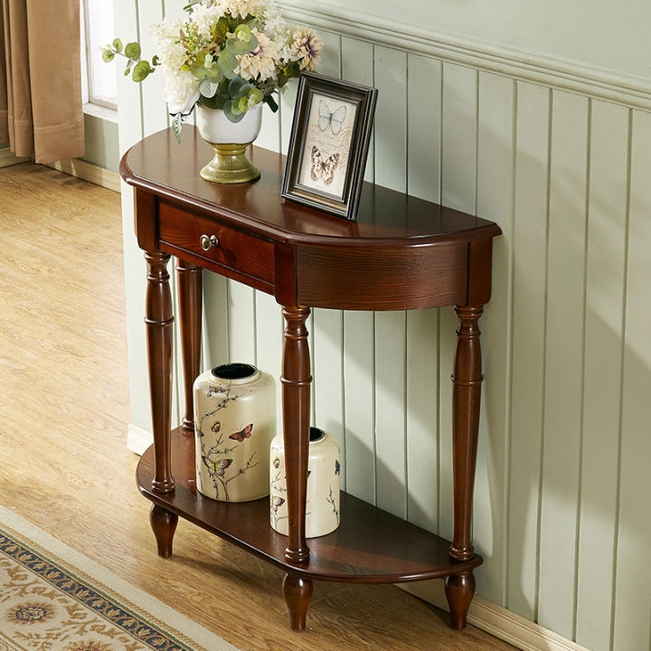 American-Style Semicircle Console Tables Solid Wood Wall Cabinet ...