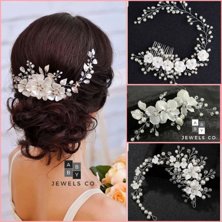 Abby&Co. Bridal Jewelry Pearl Bride Head Flower Headdress Wedding ...