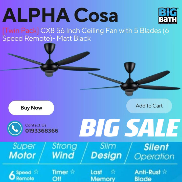 ALPHA Cosa - [Twin Pack] CX8 56 Inch Ceiling Fan with 5 Blades (6 Speed ...