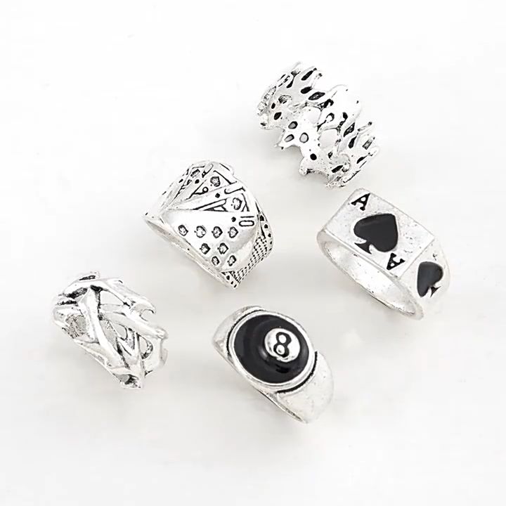 Vintage Poker Rings Set Gothic Punk Rings for Men Exaggerated ...