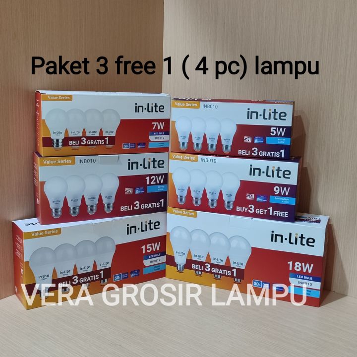 Lampu led Inlite pack 3 free 1 4 pc lampu 5W 7W 9W 12W 15W 18W cahaya ...