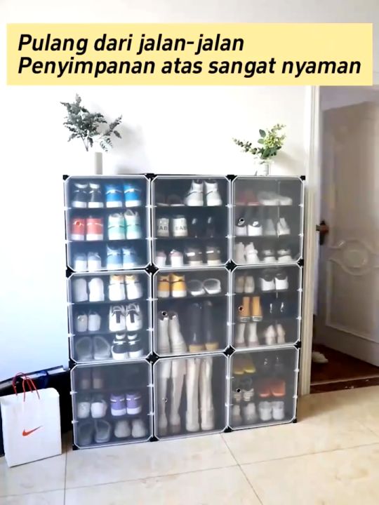 SaveMall Rak Sepatu Plastik Rak Sepatu Tertutup Rak Sepatu Anti Debu ...