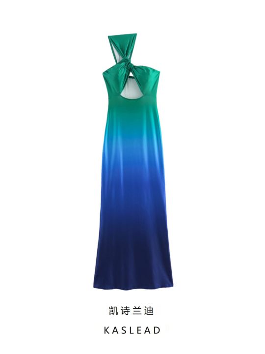 ชุดเดรสยาวสายเดี่ยวพิมพ์ลายอินเทรนด์สำหรับผู้หญิง KASLEAD ฤดูร้อนปี ...