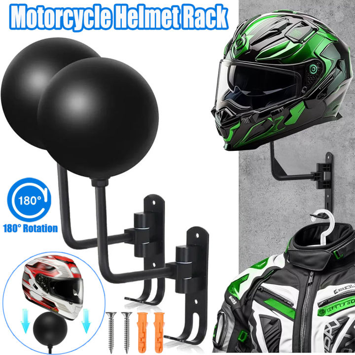 Motorcycle Helmet Rack Wall Mount 180 Degree Rotation Metal Bike Helmet ...