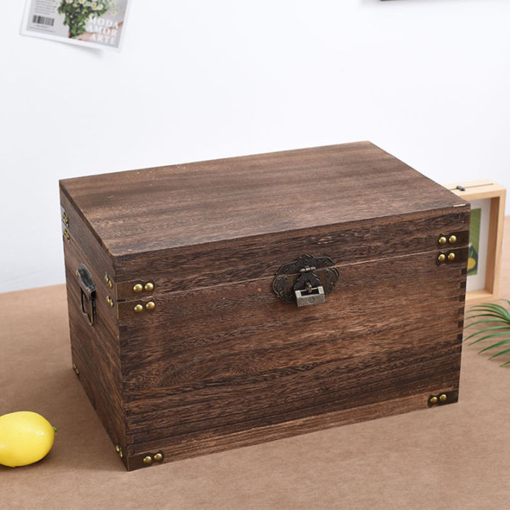 Solid Wood Storage Box Rectangular Wooden Box with Lock Distressed ...