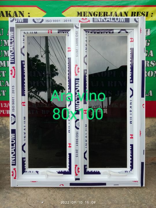 jendela aluminium ukuran T 100x80,tebal kca 5mm,+palet kayu,mrek ...