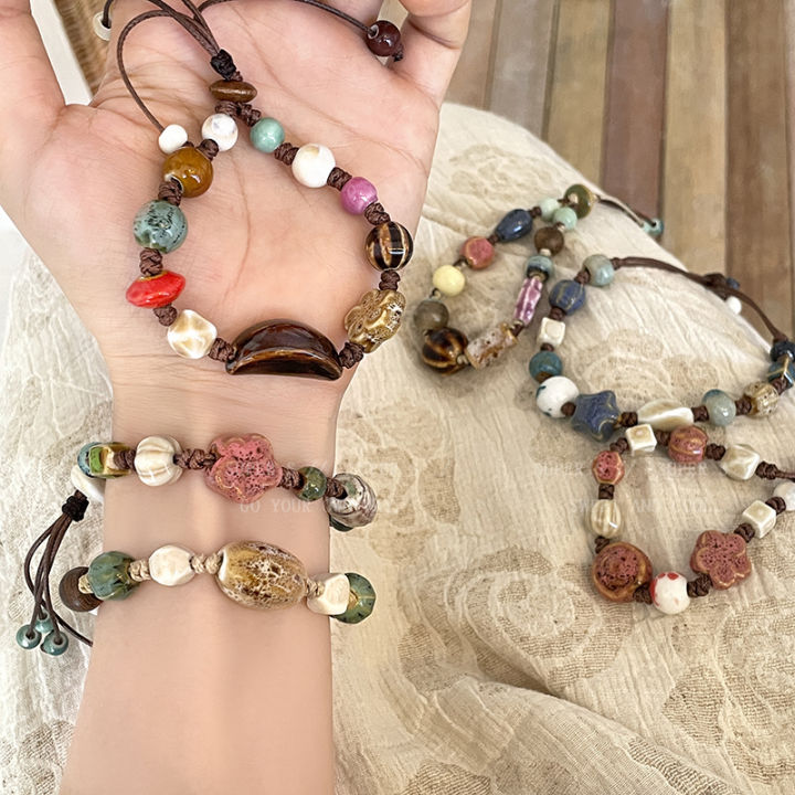 Colorful Beaded Ceramic Bracelet Women's Ethnic Style Fashion Jewelry ...