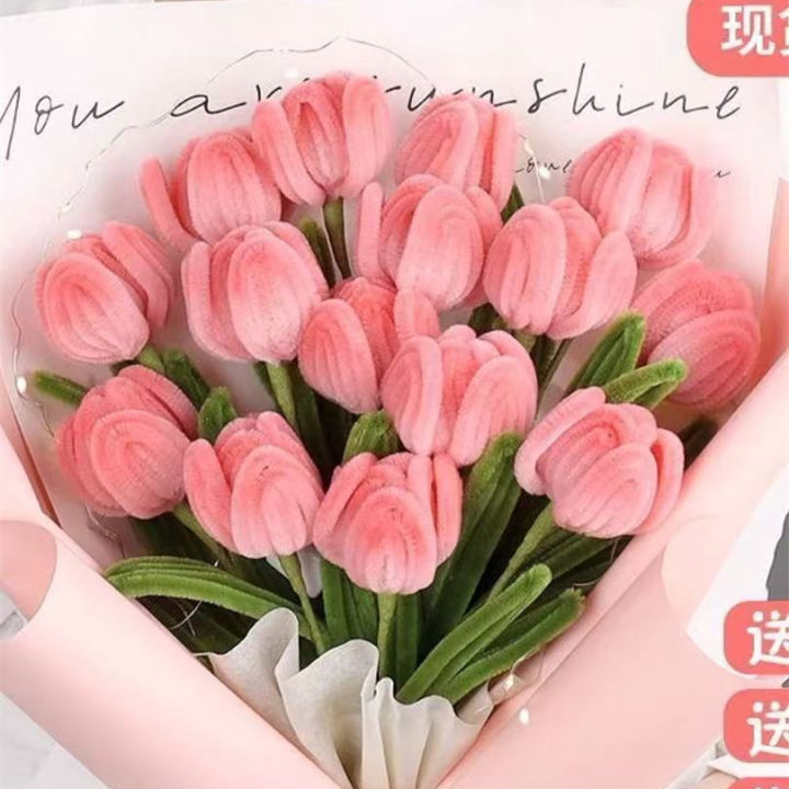 Pink Tulip Twist Stick Eternal Flower Bouquet Never Fade Artificial ...