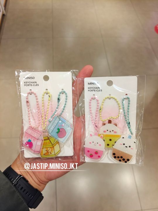 MINISO 🆕 Gantungan Kunci dengan Clip isi 3pcs ( Boba / Milk ) | Lazada ...