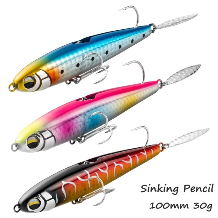 Sinking Pencil Fishing Lure 100mm 30g With Spin Crank Wobbler Stickbait ...