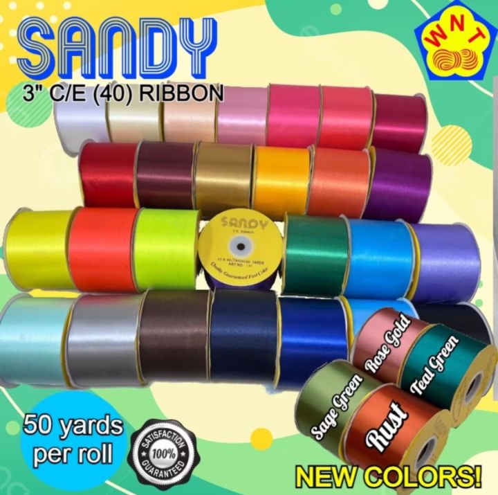 (50Yards/Roll) 3 inches Sandy CE# 40 Satin Ribbon Roll decorative ...