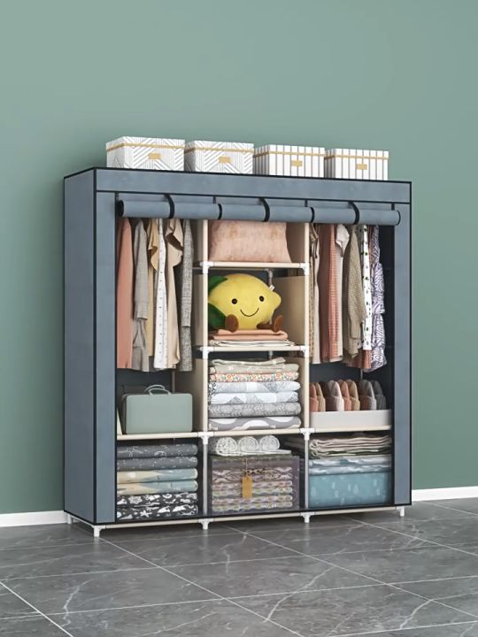 NINI Curtain Wardrobe/ Wardrobe with drawer & Organizer / Almari Baju ...