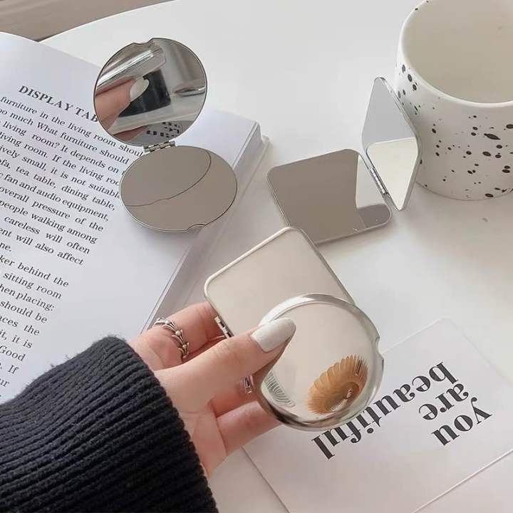 Cermin Lipat Mini / Cermin Make Up 2 Sisi Stainless Steel Aesthetic ...