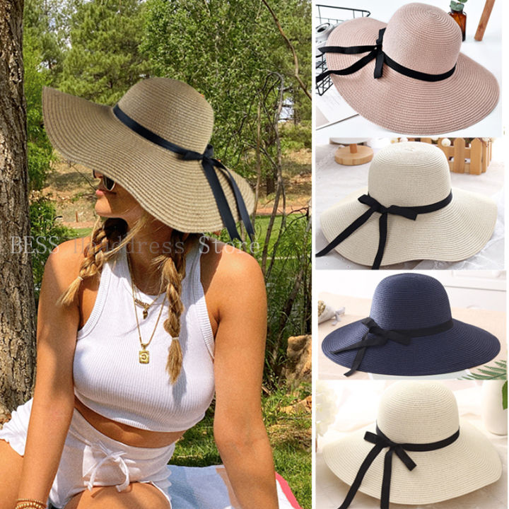 2022 New Simple Foldable Wide Brim Floppy Girls Straw Hat Sun Hat Beach ...