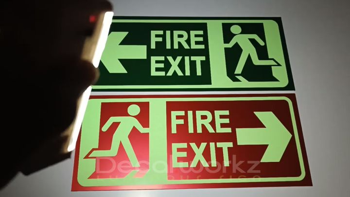 Luminous Fire Exit Sign Red Background Glow in the Dark in 3mm Sintra ...