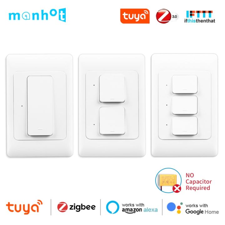 Tuya Smart Zigbee Wall Push Button Switches 110-240V NO Neutral Wire ...