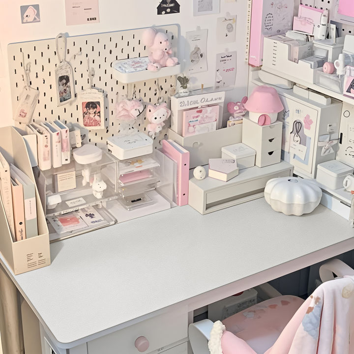 White Leather Desk Mat Ins Style Student Dormitory Desktop Arrangement ...