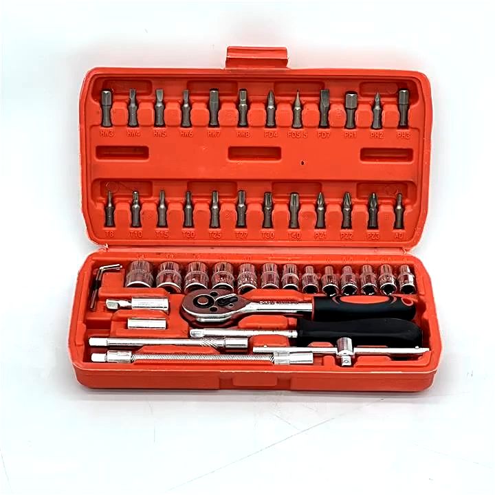 48PCS 1/4 INCH Ratchet Wrench Socket Set Hand Repair Chrome Vanadium ...