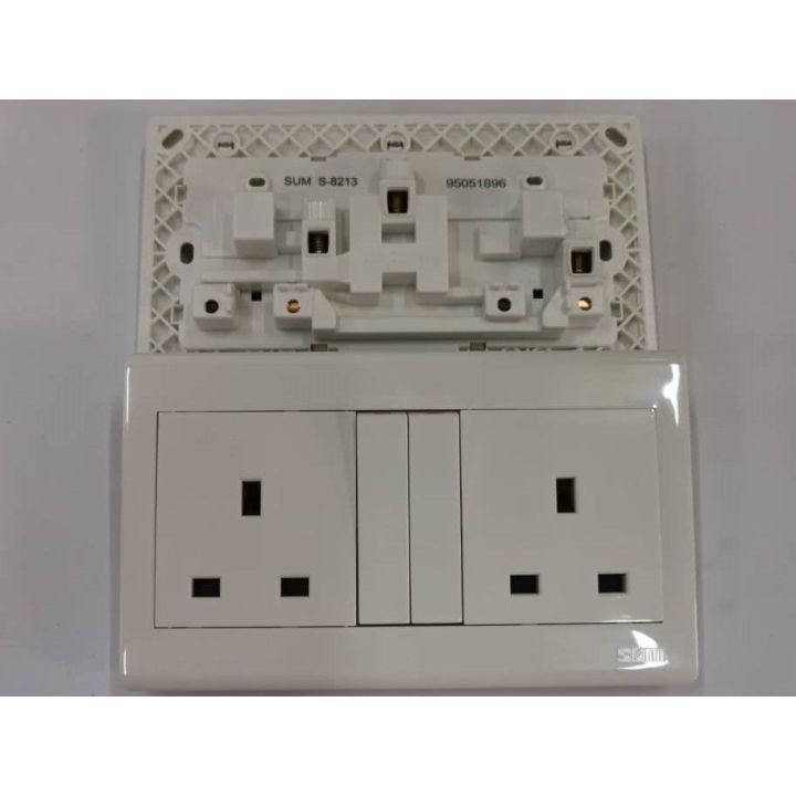 SUM 13A DOUBLE SWITCH SOCKET W/Sirim -S-8213 | Lazada