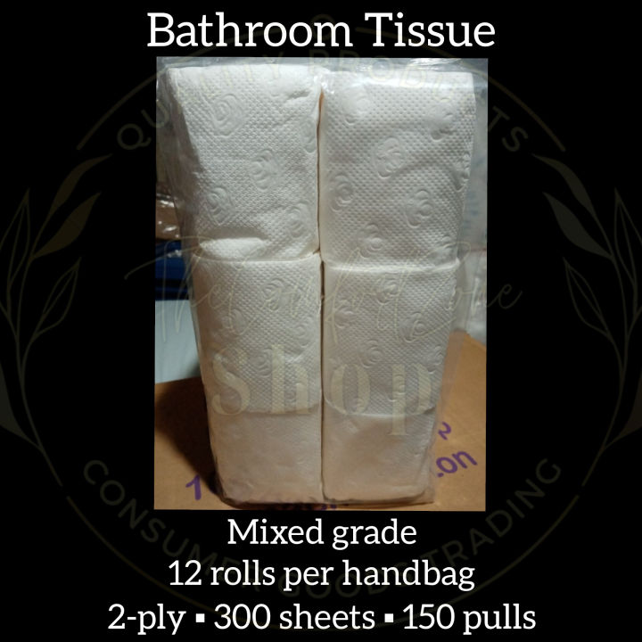 Bathroom Toilet Tissue with core Mixed grade 2 ply 12 rolls per pack ...