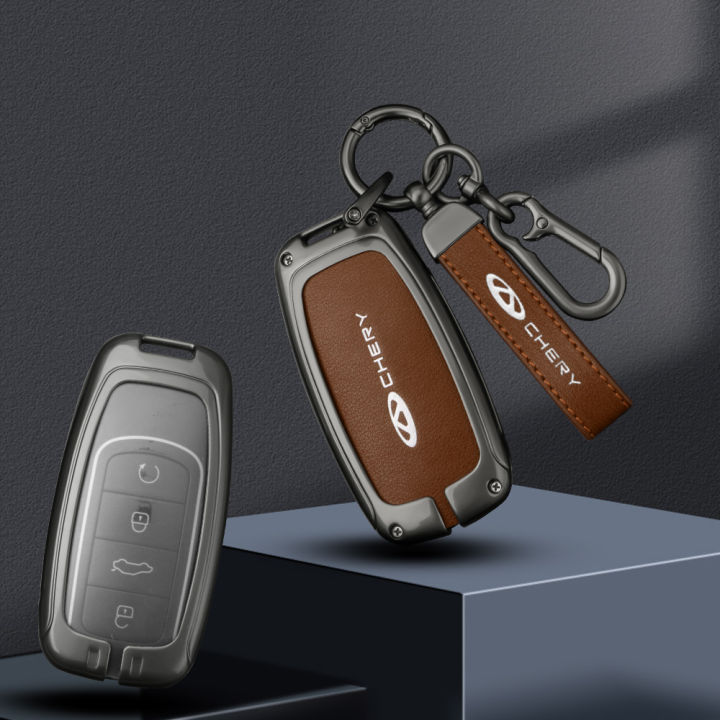 Zinc Alloy Genuine Leather Smart Car Key Fob Cover Case Keychain ...
