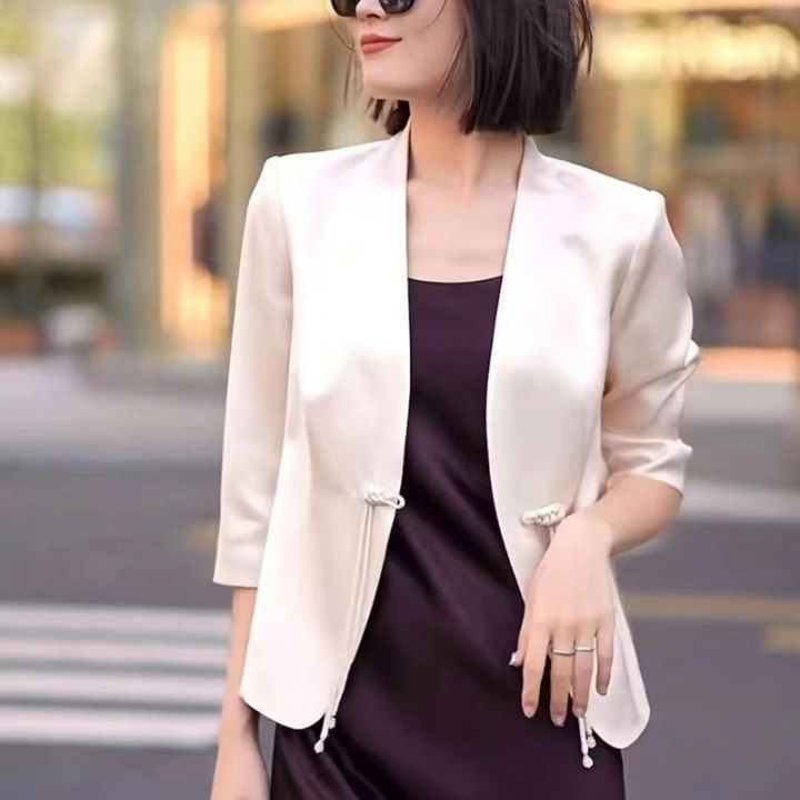 Elegant Thin Acetate Short Suit Jacket Lightweight Sleeveless V-Neck ...