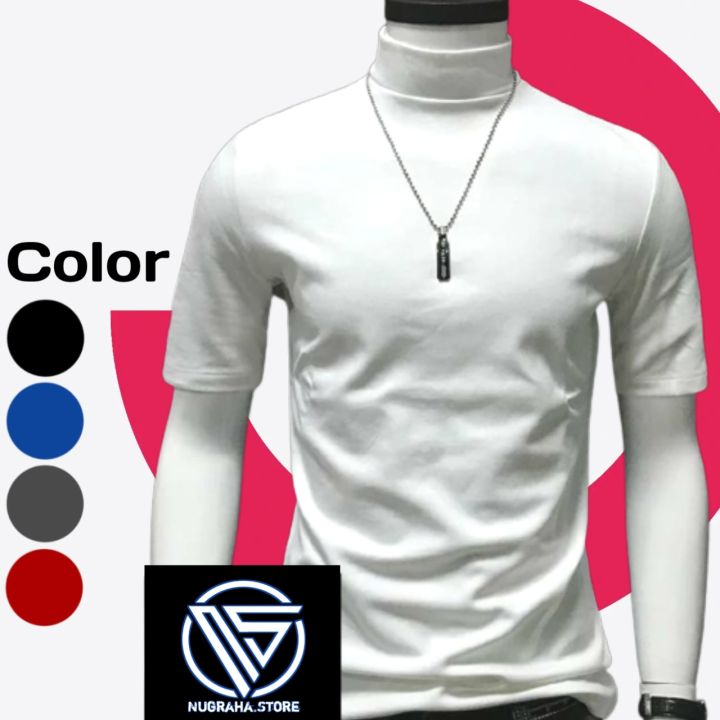 kaos Turtleneck turtle neck kerah tinggi polos korean style pria lengan ...