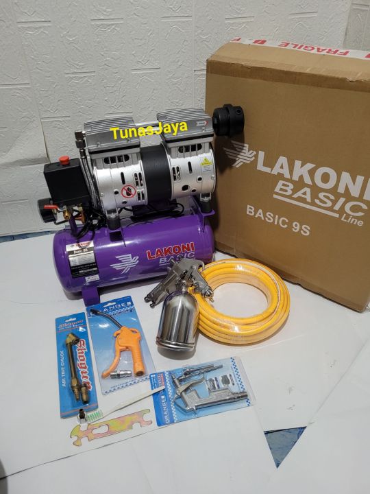 promo Kompresor LAKONI BASIC 9S Silent+Spraygun+AirDuster+Pentil Angin ...