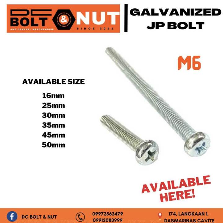 M6 GI Galvanized Iron JP Bolt M6 x 16~50mm GI JP Bolt Round Machine ...