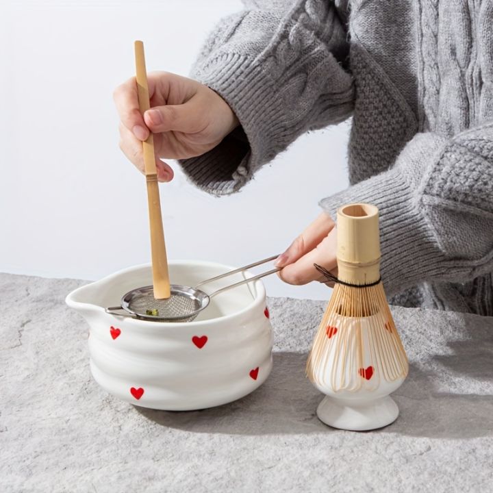 1/3/4/5 sets of heart-shaped matcha bowls and matcha mixers, Japanese ...