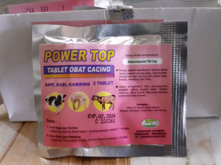 POWER TOP TABLET SACHET OBAT CACING UNTUK SAPI, KAMBING,BABI | Lazada ...