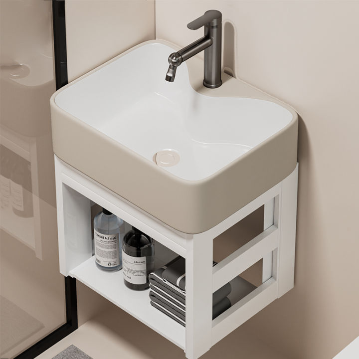 Small Apartment Wall-Mounted Washbasin Cabinet Cream Style Waterproof ...